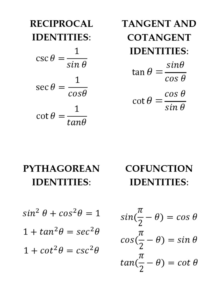 Reciprocal Identities: Tangent and Cotangent Identities | PDF