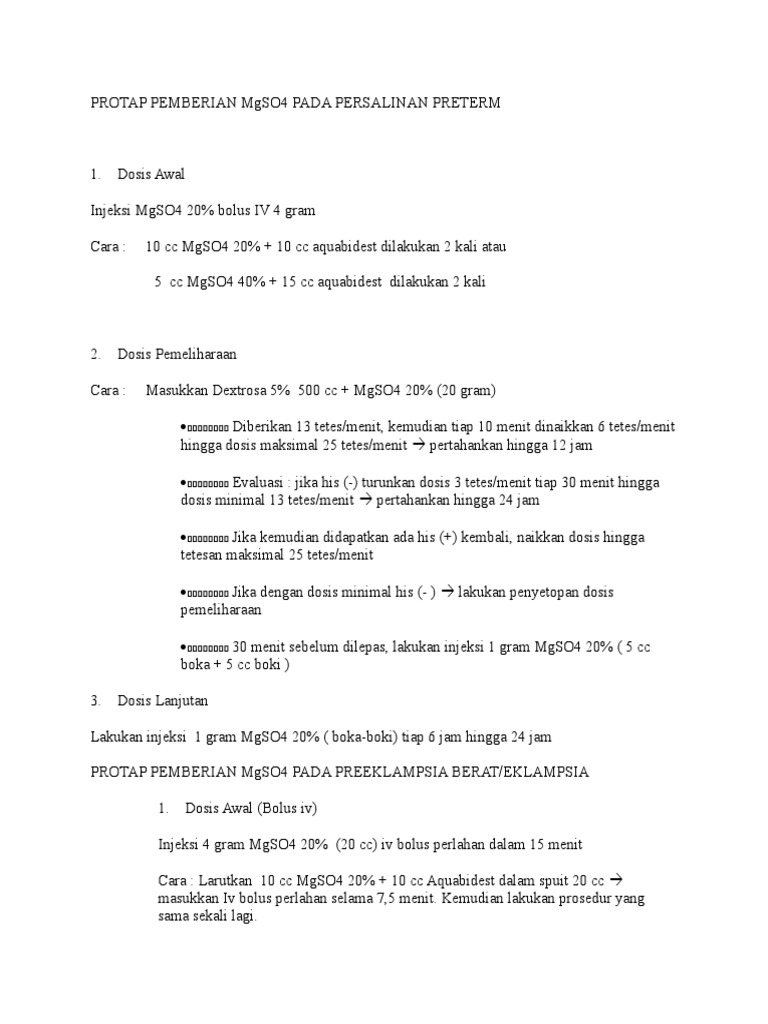 PROTAP PEMBERIAN MgSO4 | PDF