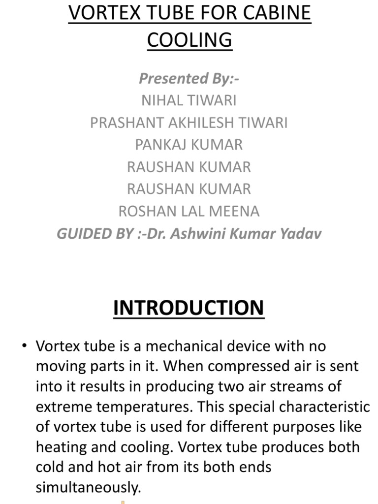 Vortex Tube For Cabine Cooling | PDF | Physical Chemistry | Thermodynamics