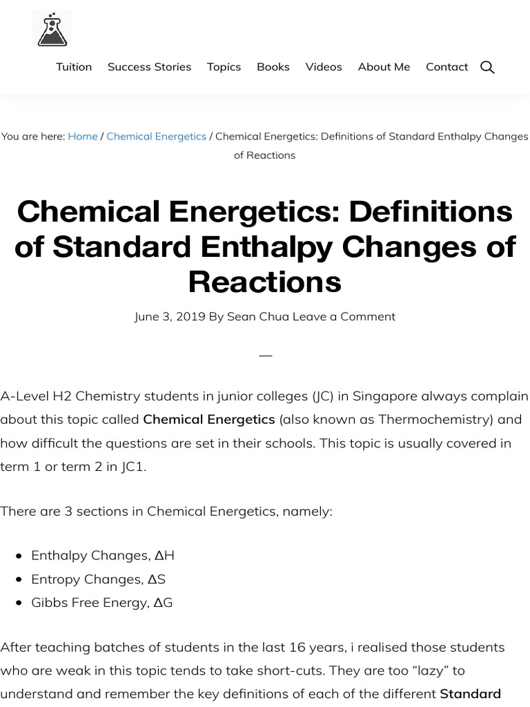 Definitions of Standard Enthalpy Changes | PDF | Chemical ...