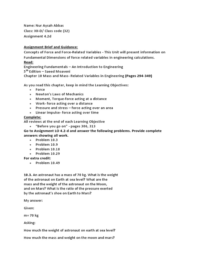 Assignment Brief and Guidance | Download Free PDF | Weight | Force