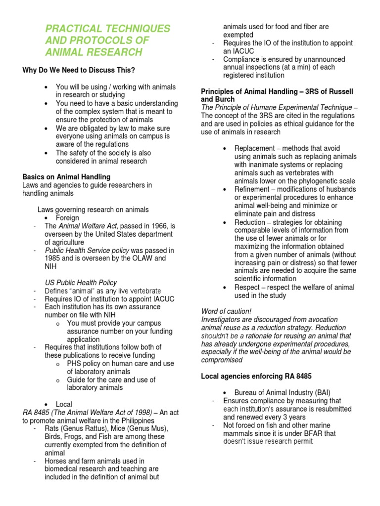 Practical Techniques and Protocols of Animal Research: Why Do We Need ...
