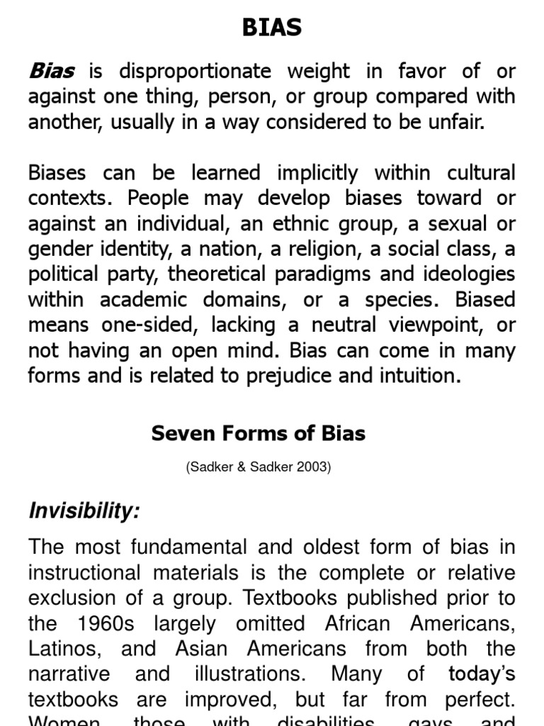 7 Forms of Bias | PDF | Bias | Stereotypes