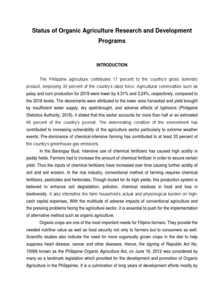 Status of Organic Agriculture Research and Development Programs in ...