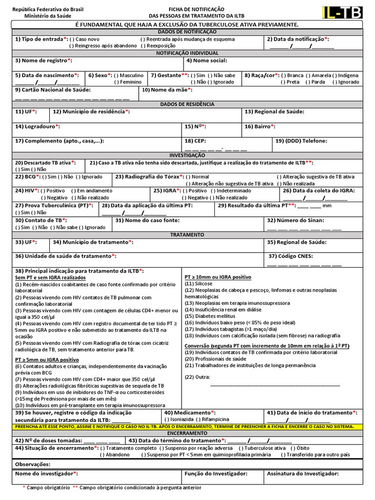 Ficha de Notificação ILTB | PDF | Tuberculose | HIV