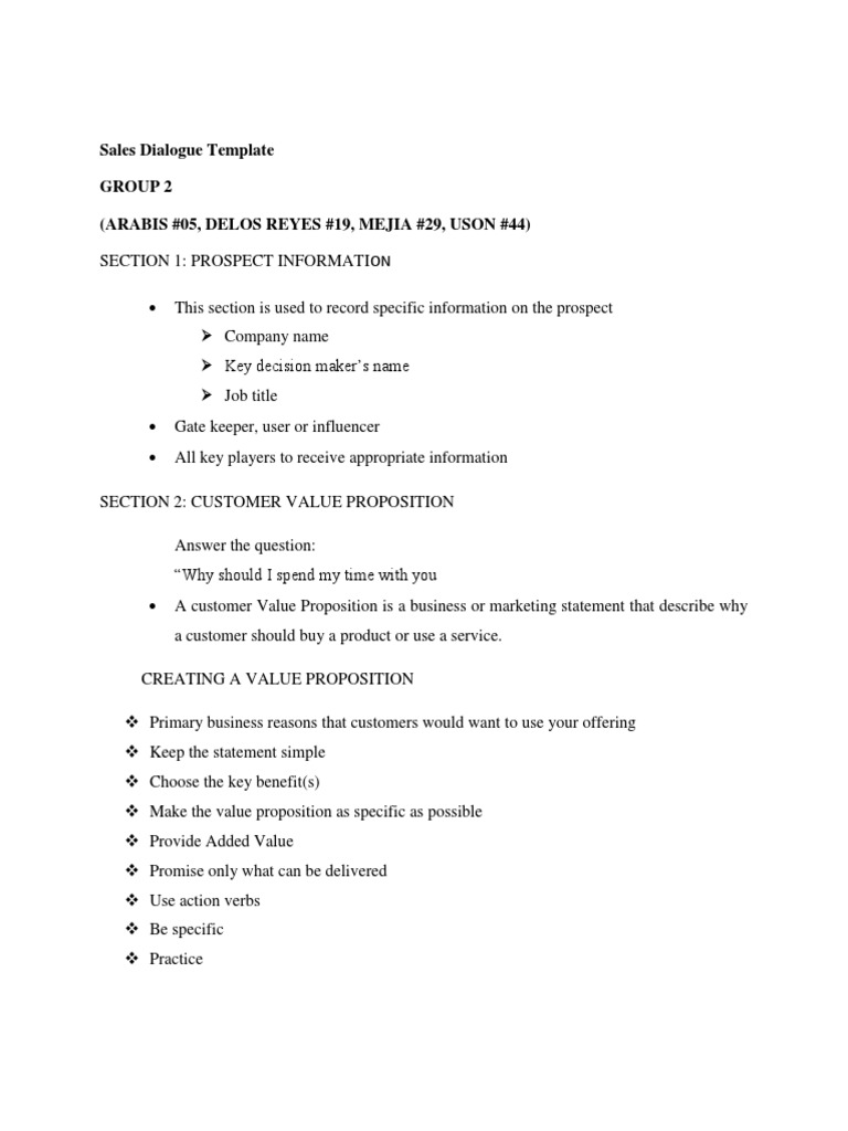 Sales Dialogue Template Finished | PDF | Sales | Marketing