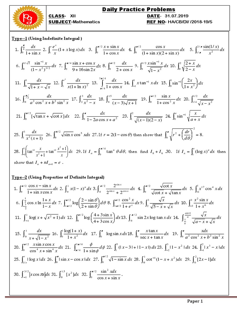 DPP (Definite Integral) PDF | PDF | Angle | Special Functions