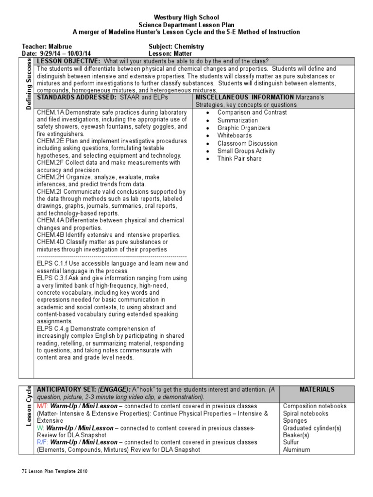Chemistry Lesson Plan | Download Free PDF | Chemical Substances ...