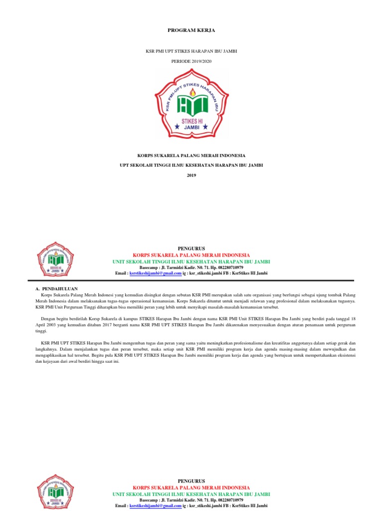 Proker KSR Pmi Upt Stikes Hi Jambi. | PDF