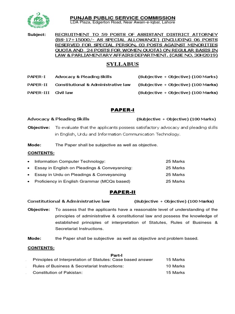 Punjab Assistant District Attorney Exam Syllabus | PDF | Morality ...