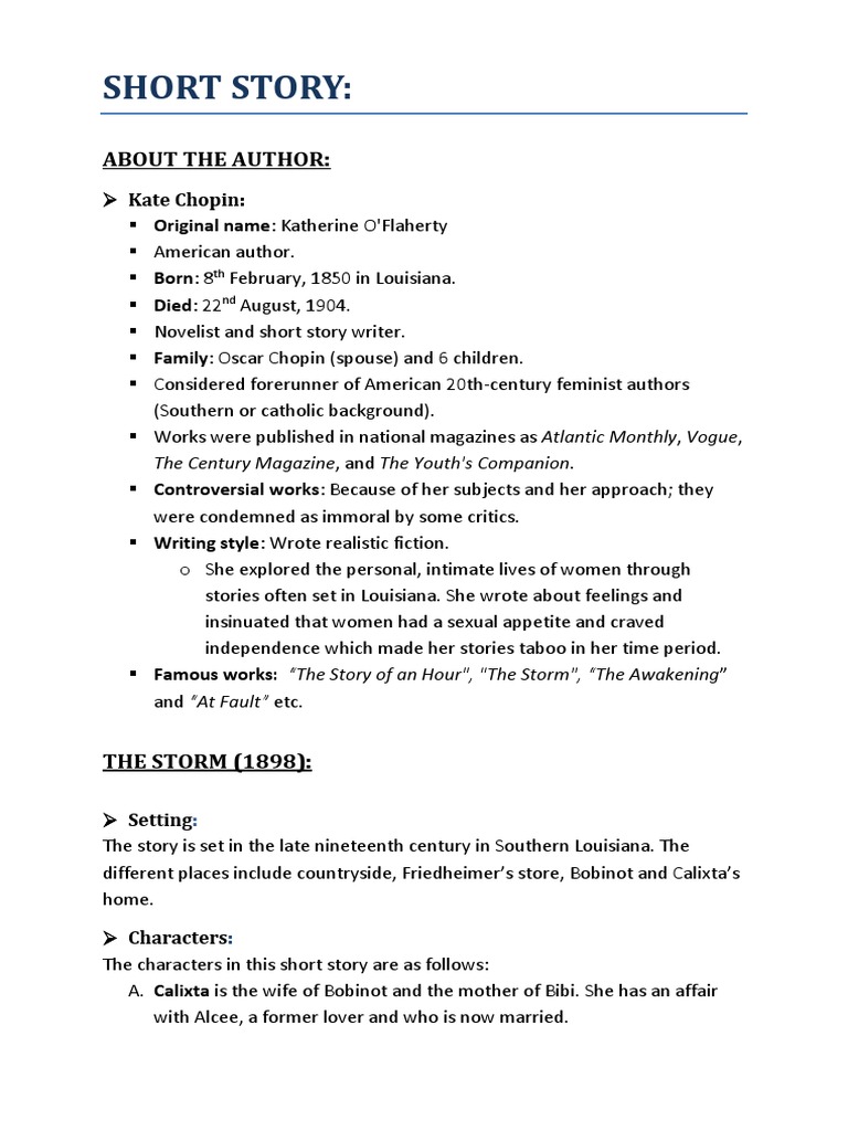 Short Story Analysis: The Storm by Kate Chopin | PDF