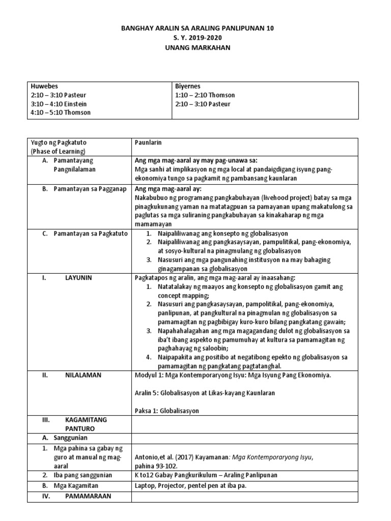 Lesson Plan Globalisasyon | PDF