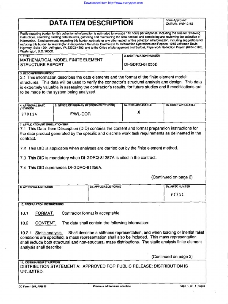 Data Item Description: Fomi .Appmv.@ Omb No. 0704 - 01S9 | PDF ...
