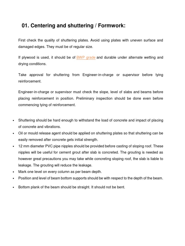 Centering and Shuttering / Formwork:: BWP Grade | PDF | Concrete ...