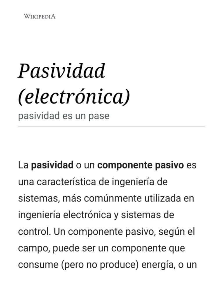 Definición de Pasividad en Electrónica | PDF