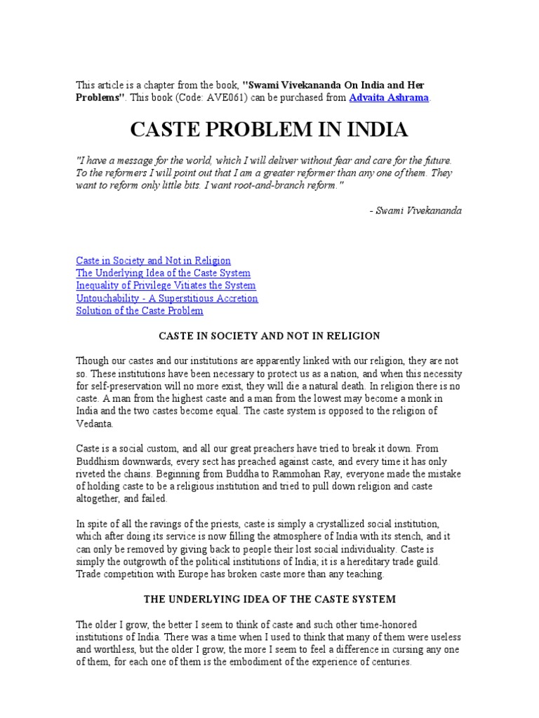 Caste Problem in India: Problems". This Book (Code: AVE061) Can Be ...