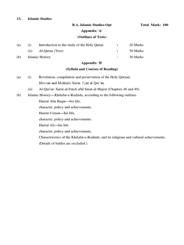 Curriculum Overview and Syllabus for a Bachelor of Arts in Islamic ...