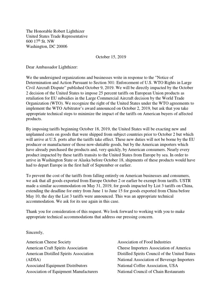 USTR Tariff Exception Letter | PDF | Office Of The United States Trade ...