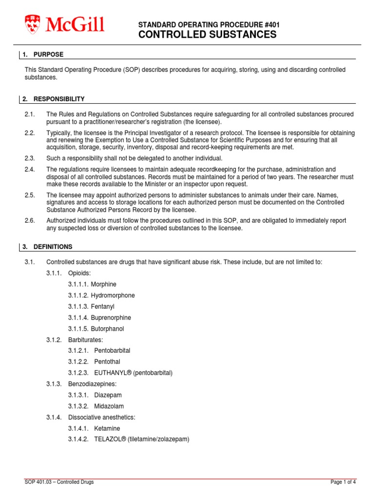 Controlled Substances: Standard Operating Procedure #401 | PDF ...