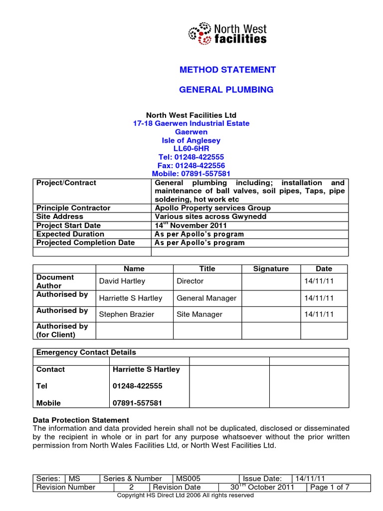 Method Statement | PDF | Personal Protective Equipment | Plumbing