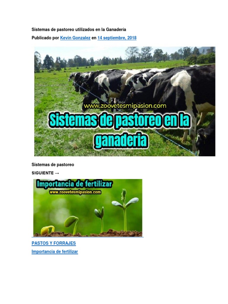 Sistemas de Pastoreo Utilizados en La Ganadería | PDF | Suelo | Carne