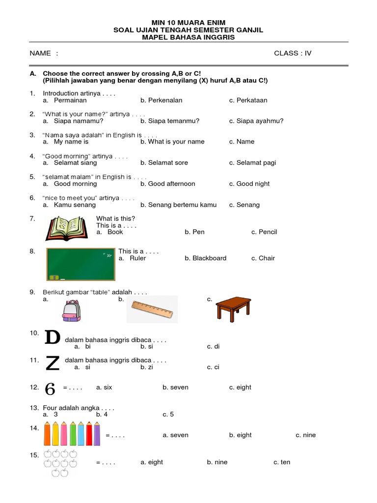 Soal Latihan Kelas 1 SD | PDF