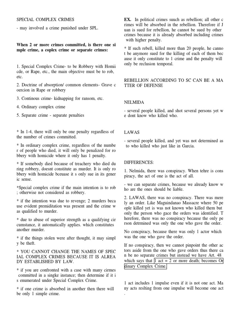 Analysis of Special Complex Crimes, the Doctrine of Absorption, and ...