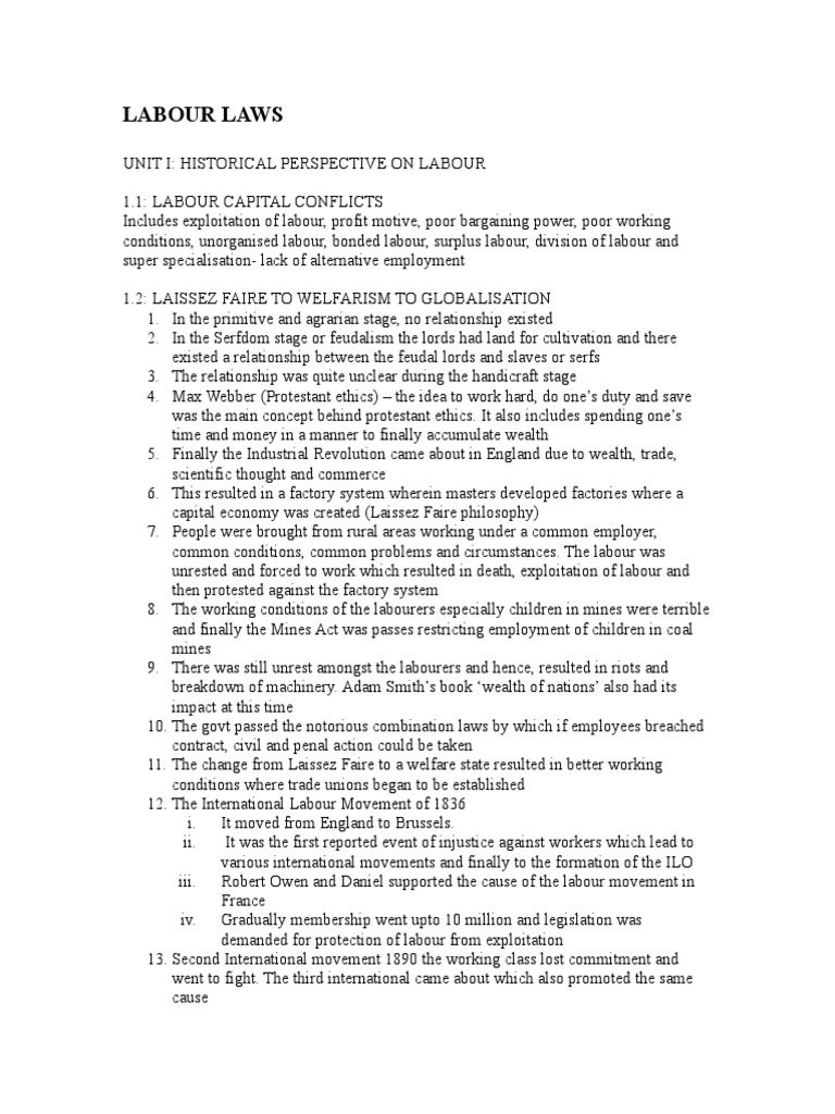 Labour Laws (Notes For Exam) | PDF | International Labour Organization ...
