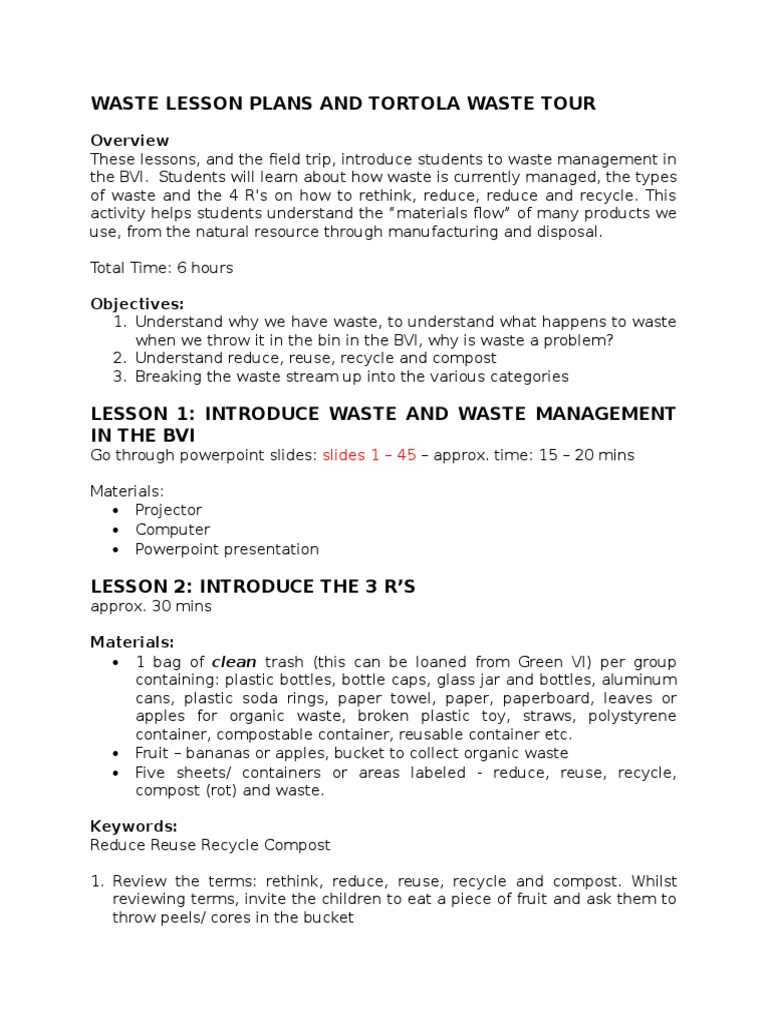 Waste Lesson Plans and Tortola Waste Tour: Slides 1 - 45 | PDF ...