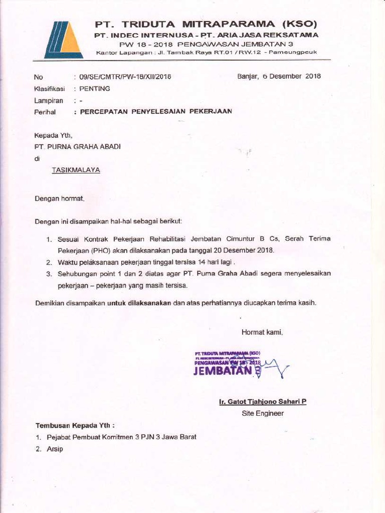 Contoh Surat Percepatan Pekerjaan | PDF