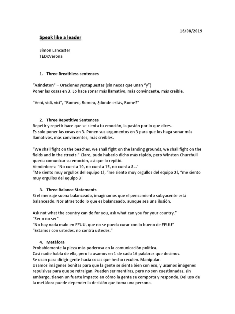 Speak Like A Leader - Simon Lancaster Ted Talk | PDF