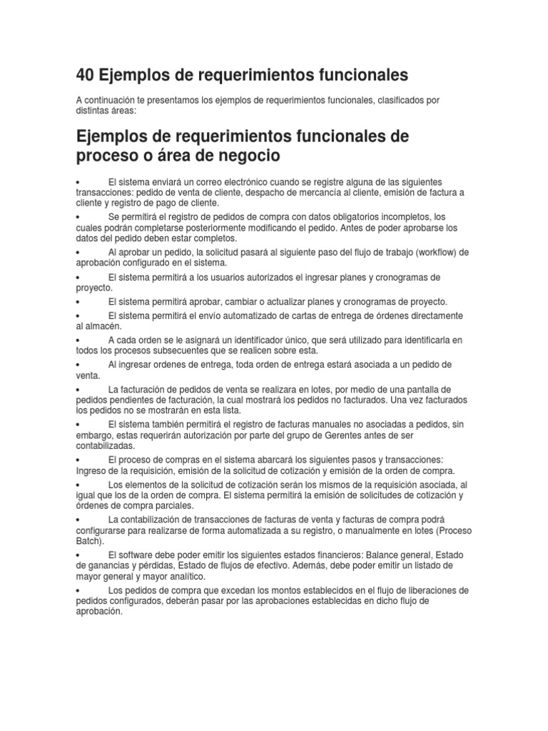 40 Ejemplos de requerimientos funcionales | Sistema operativo | Software