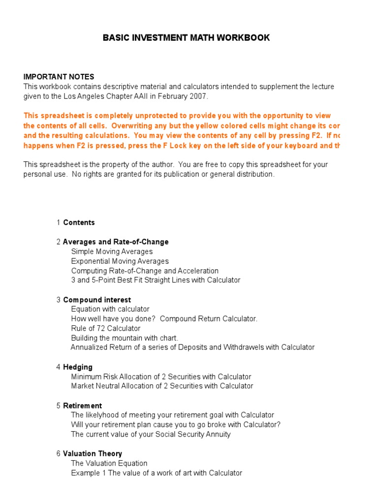 Investment Math Workbook Guide | PDF | Moving Average | Interest