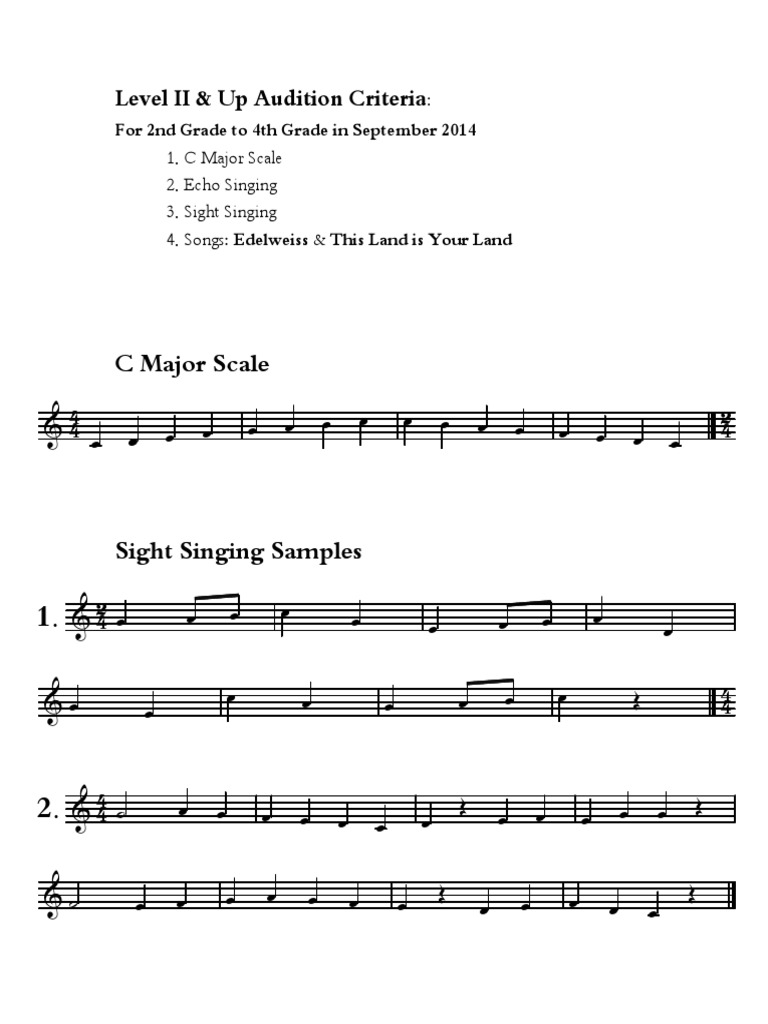 C Major Scale: Level II & Up Audition Criteria | PDF | Leisure