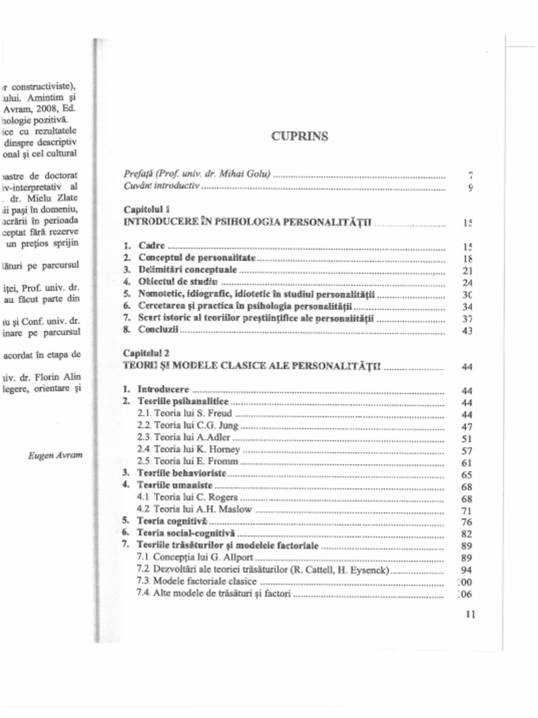 Psihologia Personalitatii Eugen Avram - Low PDF | PDF
