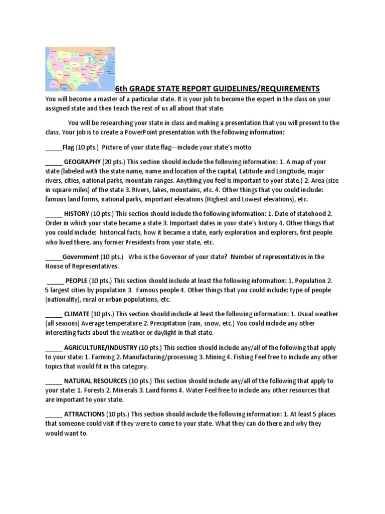 6th Grade State Report Guidelines | PDF | Rain | Weather