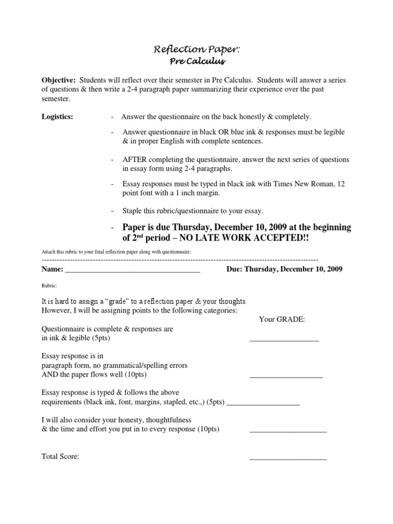 Semester Reflection Paper | PDF | Questionnaire | Essays