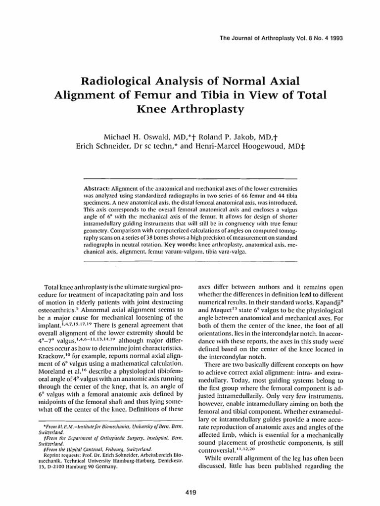 Radiological Analysis of Normal Axial Alignment of Femur and Tibia in ...