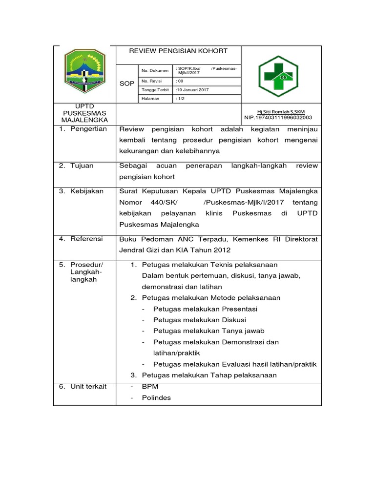 Sop Review Pengisian Kohort | PDF