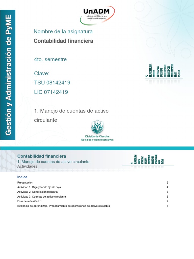 Unidad 1 Manejo de Cuentas de Activo Circulante Actividades | PDF | Contabilidad | Bancos