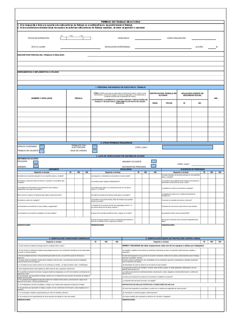 Formato Guia Permiso de Trabajo en Alturas | PDF | Andamio | Naturaleza