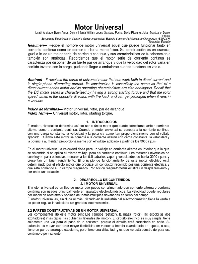 Motores Universales: Funcionamiento y Aplicaciones | PDF | Inductor ...