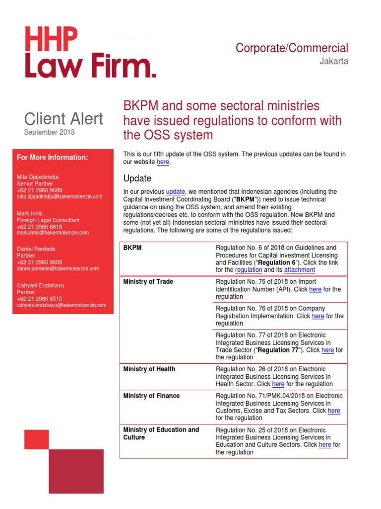 Corporate Commercial - BKPM and Some Sectoral Ministries Have Issued ...