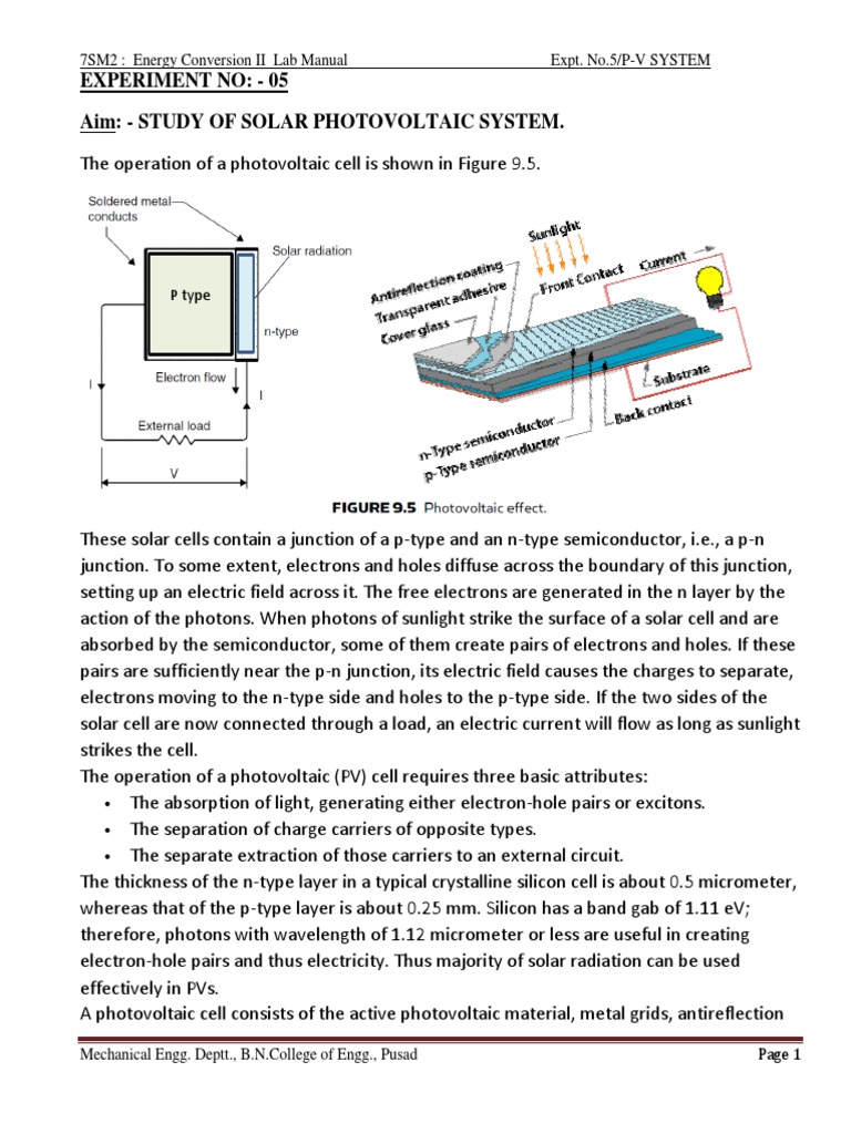 Experiment No: - 05 Aim: - Study of Solar Photovoltaic System | PDF ...