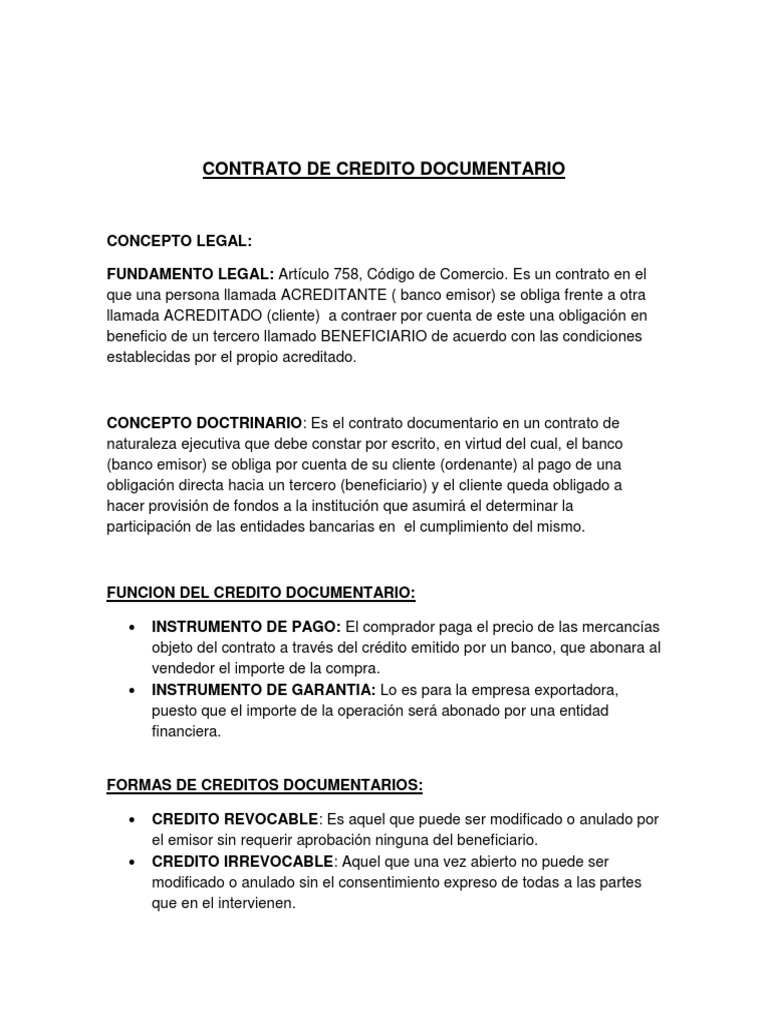 Contrato de Credito Documentario | PDF | Carta de crédito | Bancos