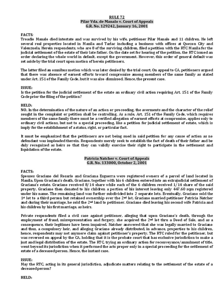 Case Digests | PDF | Probate | Intestacy