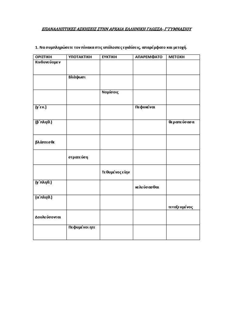 ΑΣΚΗΣΕΙΣ ΑΡΧΑΙΩΝ ΕΝΕΡΓΗΤΙΚΗ ΚΑΙ ΜΕΣΗ ΦΩΝΗ | PDF