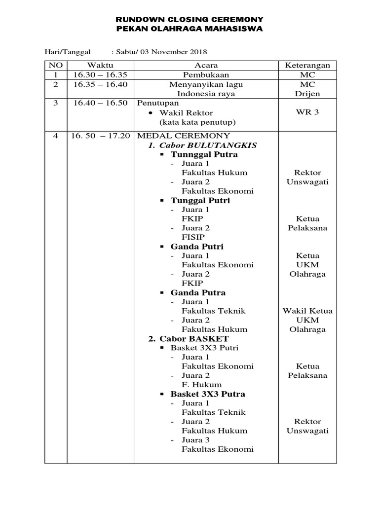 Rundown Pertandingan | PDF