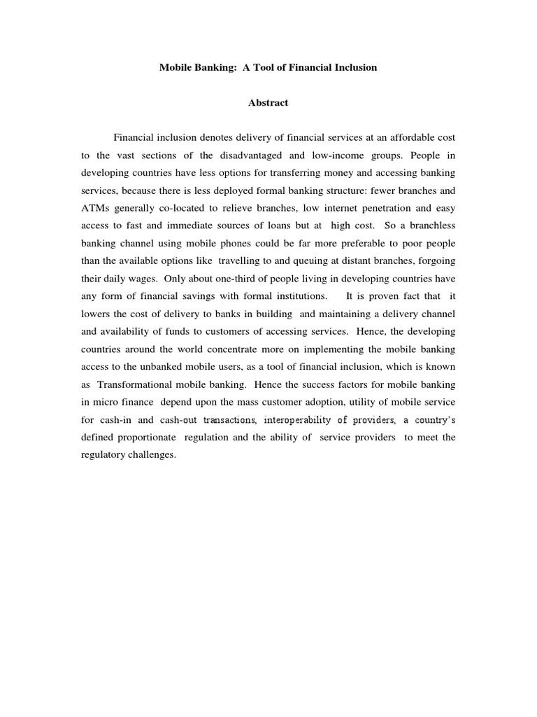 Mobile Banking: A Tool of Financial Inclusion | PDF | Financial ...