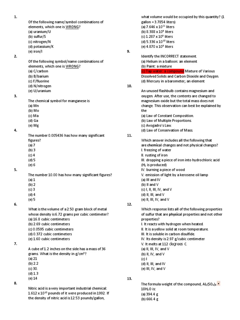 Chemistry Quiz: Element Symbols & Reactions | PDF | Hydroxide | Electron